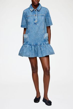 Ganni blau Kleid aus Patchwork-Denim Bio-Baumwolle - Gr&ouml;&szlig;e 32