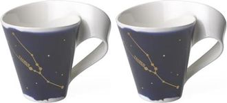 Villeroy & Boch NewWave Stars Becher mit Henkel, formsch&ouml;ne Tasse mit Stier-Motiv, Premium Porzellan, sp&uuml;lmaschinengeeignet, wei&szlig;/blau, 300 ml (Packung mit 2)