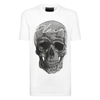 Philipp Plein T-shirt Rundhals SS Steine Skull - - Tops - Herren - Wei&szlig; - 3XL