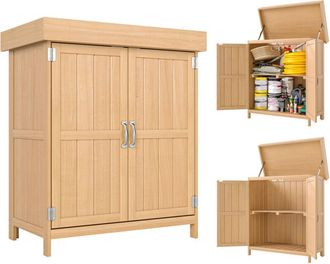 OUTSUNNY Gartenschrank Tannenholz, Ger&auml;teschuppen wetterfest 74x43x88cm, Ger&auml;tehaus mit Doppelt&uuml;r, 2 F&auml;chern, Ger&auml;teschrank, Gartenhaus