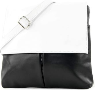 modamoda.de T63 Damen Nappaleder Umh&auml;ngetasche Schultertasche handmade in Italy, Farbe:Schwarz/Wei&szlig;