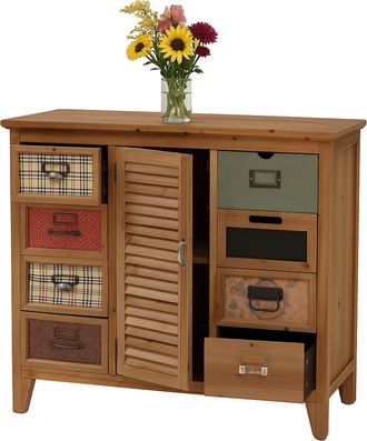 Mendler Apothekerkommode HWC-O63, Schrank Schubladen Etikettenhalter Vintage Shabby Fensterladen 80x91x40cm - Korpus Natur