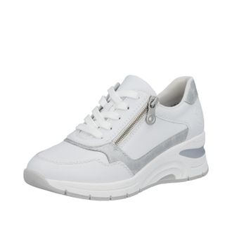 Rieker Keilsneaker RIEKER, Damen, Gr. 37, wei&szlig;, silberfarben, Leder, unifarben mit Farbeinsatz, Schuhe, Halbschuh, Freizeitschuh, Schn&uuml;rschuh in schmaler For