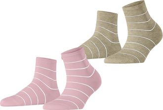 Esprit Damen Socken Fine Line Multipack W Sso Baumwolle gemustert 2 Paar, Mehrfarbig Grey Red 0060, 35-38