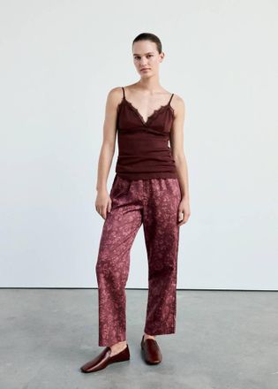 Mango Haut en coton ajour&eacute; avec d&eacute;tail en dentelle bordeaux - Femme - S - MANGO