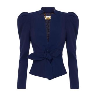 Elisabetta Franchi Leichter Cr&ecirc;pe-Blazer mit Schleife - - Jackets - Damen - Blau - S