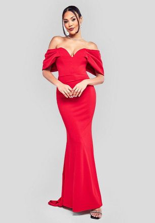 Goddiva Maxikleid Off The Shoulder Draped Sleeve Maxi Dress langes Kleid