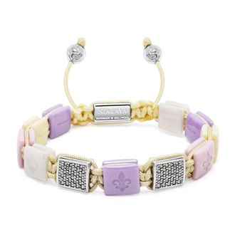 Nialaya Femme, Accessoires, Gris, Taille: XS Womens White, Cream, Lavender & Soft Pink Ceramic Flatbead Bracelet with Silver CZ