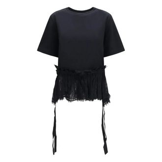 Alexander McQueen Spitzen-T-Shirt mit Sch&ouml;&szlig;chen - - Tops - Damen - Schwarzk - M