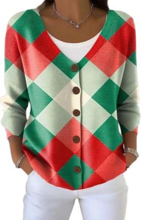 Generic Nouveau TEMU Cardigan de No&euml;l, automne et hiver Eurocode 3D impression num&eacute;rique dames &eacute;paule cardigan pull -A, 3, 5XL