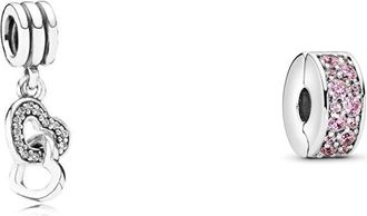 Pandora Moments Verschlungene Herzen Charm-Anhänger Sterling Silber 791242CZ & Rosafarbener Pavé-Glanz Clip 791817PCZ