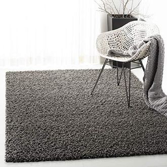 Safavieh Athens Shag Collection Tapis décoratif - 1,8 x 2,7 m, Gris foncé, ne seffiloche Pas et Facile dentretien, 3,8 cm dépaisseur, idéal pour Les Zones à Fo