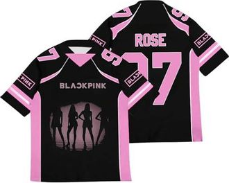 Generic Maillot de Rugby imprim&eacute; Noir et Rose Kpop Lisa Jennie Jisoo Rose, Maillot de Football Hip Hop America pour Les Fans de Musique 02-6 M