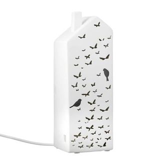 Gilde Tischleuchte Vogelhaus aus Porzellan - matt wei&szlig; - H&ouml;he 27cm - Hausform - dekoratives Design - Prickellampe