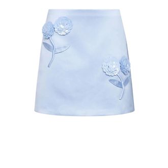 Self Portrait Femme, Jupes, Bleu, Taille: 40 FR Mini-jupe en satin avec fleurs en sequins 3D