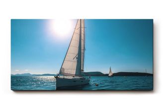 Paul Sinus Art Sinus Art Wandbild 100x50cm Friedvolle Szene eines Segelboots unter blauem Himmel mit strahlendem Sonnenschein