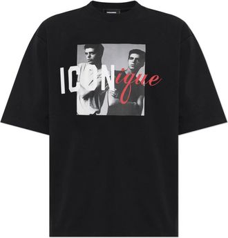 Dsquared2 T-shirt en coton avec imprim&eacute; - Homme - Tops - Noir - Taille: L