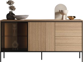 Mirjan24 Kommode 1D1W2S Visso VI-05 mit 2 Türen, 2 Schublade und Einlegeböden, Metallfüße, LED-Beleuchtung im Set, Push to Open, Türkommode, Highboard, Anricht