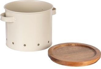 WENKO Aufbewahrungsdose Mod. Aria 3,8 Liter, Metalldose mit Akazienholz-Deckel, luftdurchl&auml;ssig, &Oslash; 18 x 16,5 cm, Beige