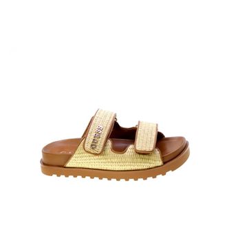 Guess Beige Rafia Mules mit Goldenem Logo - - Shoes - Damen - Braun - 36 EU