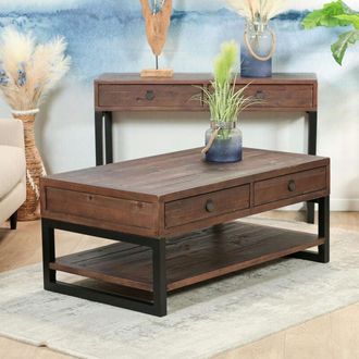 Pier Import Pier Import - Table basse bois recycl&eacute; double plateau 2 tiroirs samoa