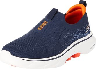 Skechers Herren Go Walk 7 Stretch Fit Slip-on Sneaker, Navy and Orange Textile, 45.5 EU Weit