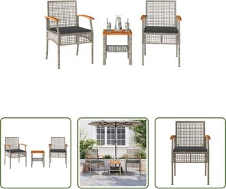 vidaXL vidaXL Gartentisch - 3-tlg. Bistro-Set mit Kissen Grau Poly Rattan Akazienholz