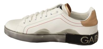 Dolce & Gabbana Mens White Gold Leather Low Top Sneakers Casual Shoes