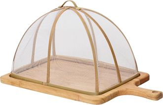 KSD Schneidebrett 34x23cm Holz Akazie rechteckig mit Saftrille & Fliegenhaube - Holzschneidebrett aus Akazienholz mit Abdeckhaube - Käsebrett Brotzeitbret