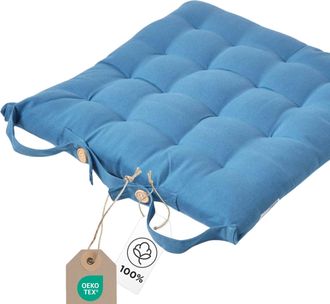 Homescapes Stuhlkissen 40x40 cm blau - Sitzkissen Outdoor/Indoor mit Baumwollbezug, Sitzpolster waschbar und Oeko-TEX-Zertifiziert für Esszimmer-, Küchen- & Gart