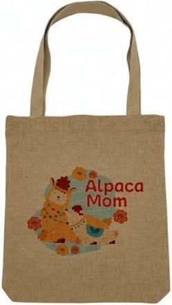 Fabulous Sac Shopping Tote Bag Aspect Lin - Alpaca Mom and her Baby Drawing Illustration - Sac de Courses Toile Epaisse 360g Beige Naturel Cabas Port&eacute; Epaule S