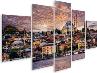 Islandburner Bild auf Leinwand Goldenes Horn Und Die Altstadt Von Istanbul Auf Dramatischem Sonnenuntergang Türkei 5 Teile Wandbild Poster Kunstdruck Bilder 170x80