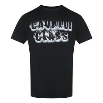 Cavalli Schwarzes T-shirt Mit Auffälligem Logo In Rauchgrau