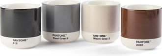 Pantone doppelwandiger Porzellan-Thermobecher Cortado, ohne Henkel, 190ml, 4er-Set in Geschenkbox, Warm 2, Cool Gray 9, Brown 2322, Black 419