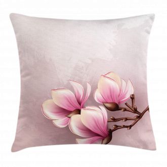 Generic Sofakissenh&uuml;llen Zarte Magnolienbl&uuml;tenbl&auml;tter Bl&uuml;hen Auf Einem Mit Pinselstrichen Gezeichneten Hintergrund. Cushion Covers Cozy Pillow Cases Zierkisse
