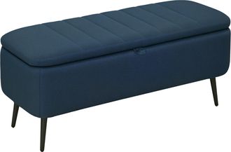 HOMCOM Stauraum-Ottomane mit Klappdeckel, rechteckig, Polsterbank, Leinenoptik, Stoff-Fu&szlig;hocker mit Stahlbeinen, f&uuml;r Wohnzimmer, Schlafzimmer, Dunkelblau