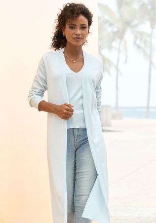 Lascana Cardigan LASCANA, Damen, Gr. 32/34, blau (hellblau), Feinstrick, Obermaterial: 70% Viskose, 30% Polyamid, unifarben, figurumspielend knieumspielend, R