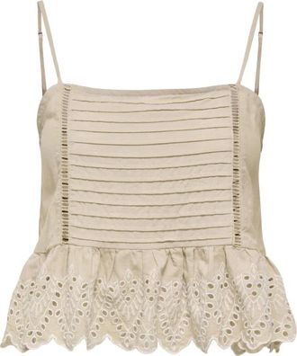Only Only, Femme, Tops, Beige, Taille: 36 FR Tulum Short Embroidered Woven Top