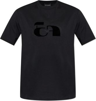 Emporio Armani Homme, Tops, Noir, Taille: S T-shirt en jersey avec broderie op-art