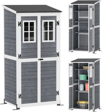 OUTSUNNY Gartenschrank Holz, Geräteschuppen mit Abschließbar Tür 2 Fenstern Bodenplatte Asphalt-Pultdach Ablage 91x69x192cm, wetterfest