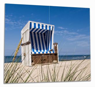 Wallario Herdabdeckplatte/Spritzschutz aus Glas, 2-teilig, 60x52cm mit 8mm hohen Füßen, für Ceran- und Induktionsherde, Strandkorb