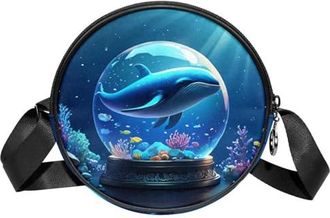 Generic Sac &agrave; bandouli&egrave;re rond rond pour femme, motif baleine de cristal, petit sac &agrave; bandouli&egrave;re avec fermeture &eacute;clair, bretelles r&eacute;glables, d&eacute;contract&eacute; pour