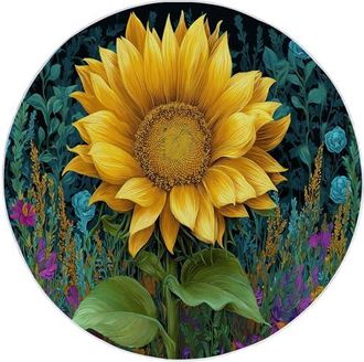 Generic Tapis Rond pour Chambre à Coucher Salon Salle à Manger Cuisine, 160 cm Couleur Microfibre Douce paillasson Circulaire, Lumineux Beau Fleur Tournesol I