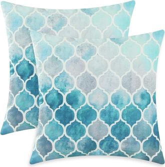 CaliTime Kissenbezüge Kissenhülle Packung mit 2 Cosy Kissenbezügen für Couch Bett Sofa manuell handbemalt bunt geometrischer Gitterkettendruck 50cm x 50cm Main