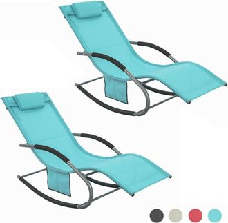 SoBuy Sobuy - Lot de 2 Chaises Longues Transat Pliable Jardin Aluminium - Bain de Soleil Ergonomique à Bascule Relax - Fauteuil Extérieur Confortable Plage