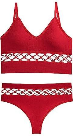 Generic Femmes Lingerie Sexy Ouvert Entrejambe Sport Ensemble sans anneau en acier Grande taille Sous-v&ecirc;tements de charme pour, rouge, XL