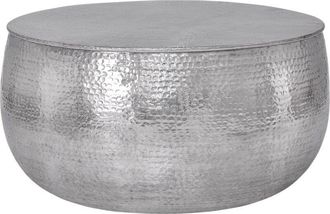 WOMO-DESIGN Couchtisch &oslash; 90x45 cm Silber, Unikat, Hammerschlag-Optik, Handgefertigter Beistelltisch, Orientalischer Wohnzimmertisch, Runde Tisch, Aluminium