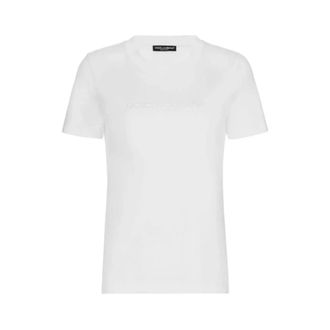 Dolce & Gabbana Gepr&auml;gtes Logo Baumwoll T-Shirt - - Tops - Damen - Wei&szlig; - L