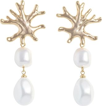 Self Portrait Femme, Accessoires, Jaune, Taille: ONE Size Boucles doreilles Dor&eacute;es Corail et Perle