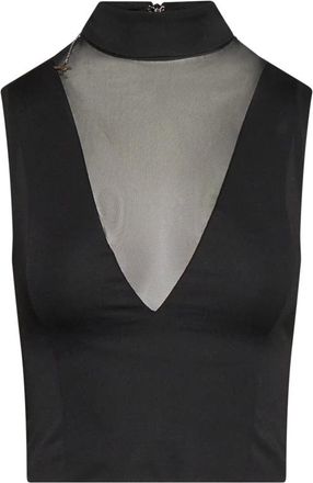 John Richmond Femme, Tops, Noir, Taille: 36 FR Top &agrave; col en V profond avec empi&egrave;cement contrast&eacute;